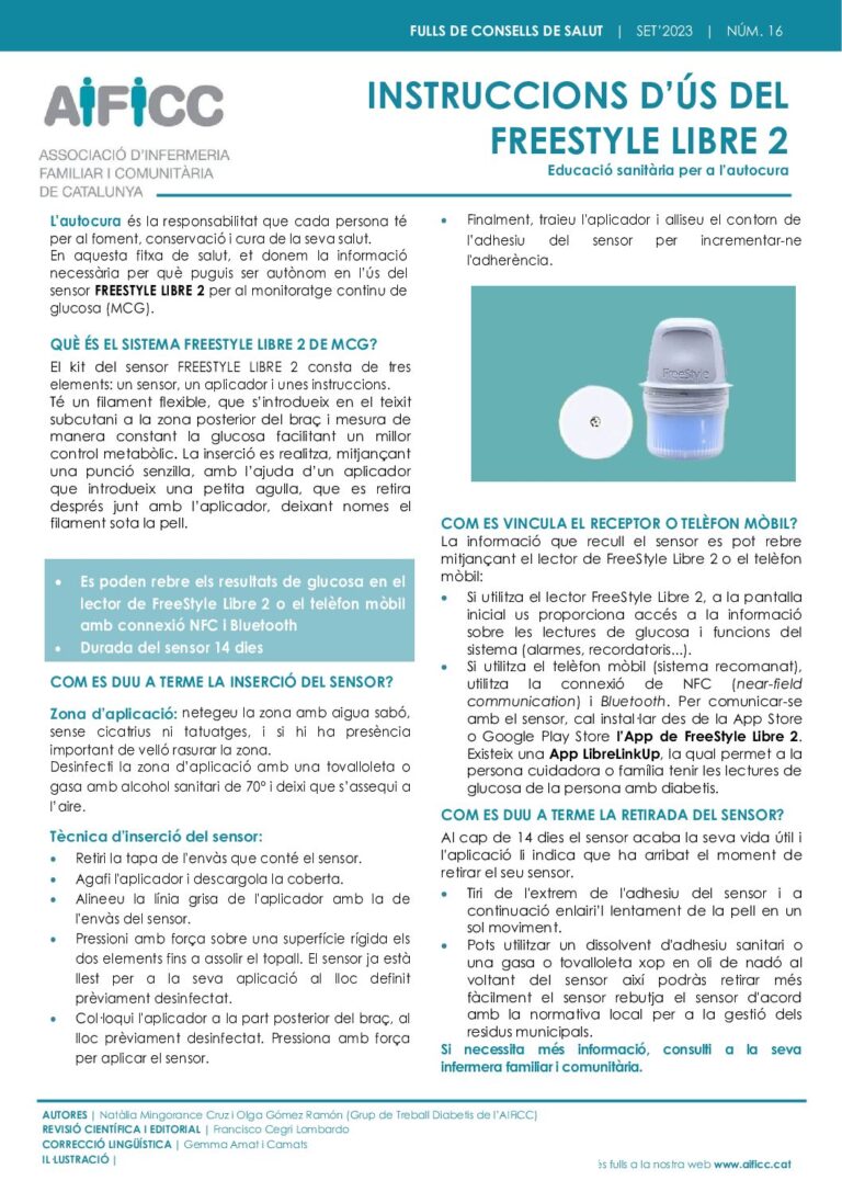 Instruccions d’ús del FREESTYLE LIBRE 2 - Associació d'Infermeria ...